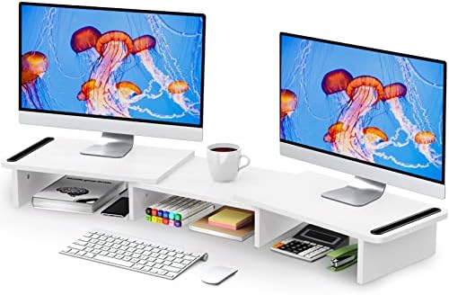 FITUEYES Dual Monitor Stand 3 Shelf Computer Monitor Riser Wood Desktop ...