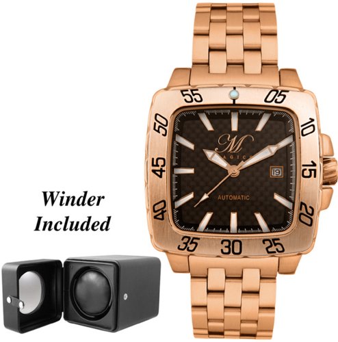 Buy Magico Men's 1005-RG-BLK Big Square Collection Automatic Rose Gold ...