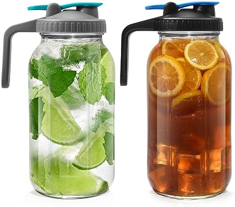 Glass Drink Dispenser 2 Pack 64 Oz Sun Tea Pitchers - Half Gallon Mason ...