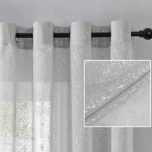 Amazon.com: TERLYTEX Silver Sheer Curtains 95 Inches Long, Metallic ...