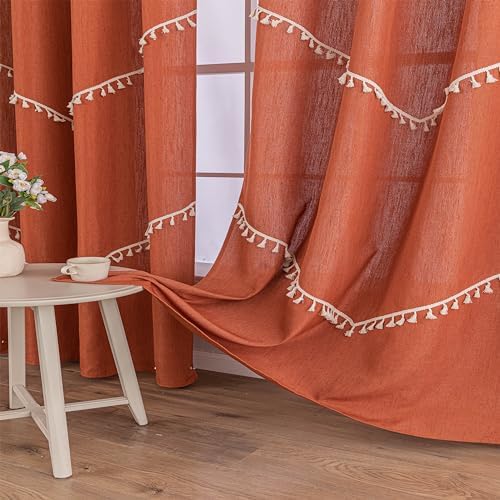Zeeinx Terracotta Boho Curtains for Bedroom Living Room 84 inch Long 2 ...