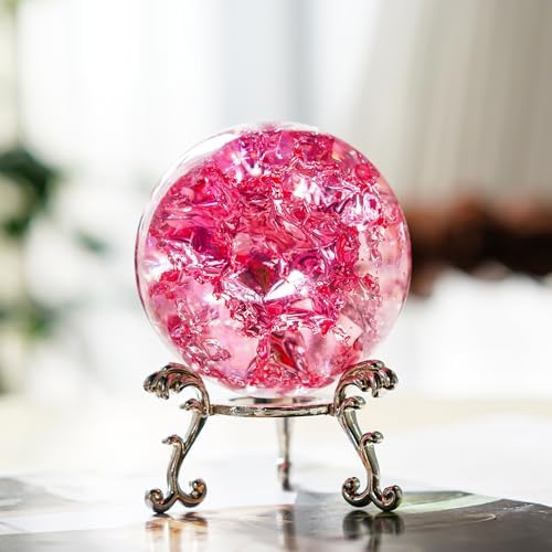 Amazon.com: kanpura Pink Crystal Ice Cracked Ball Paperweight 60mm ...