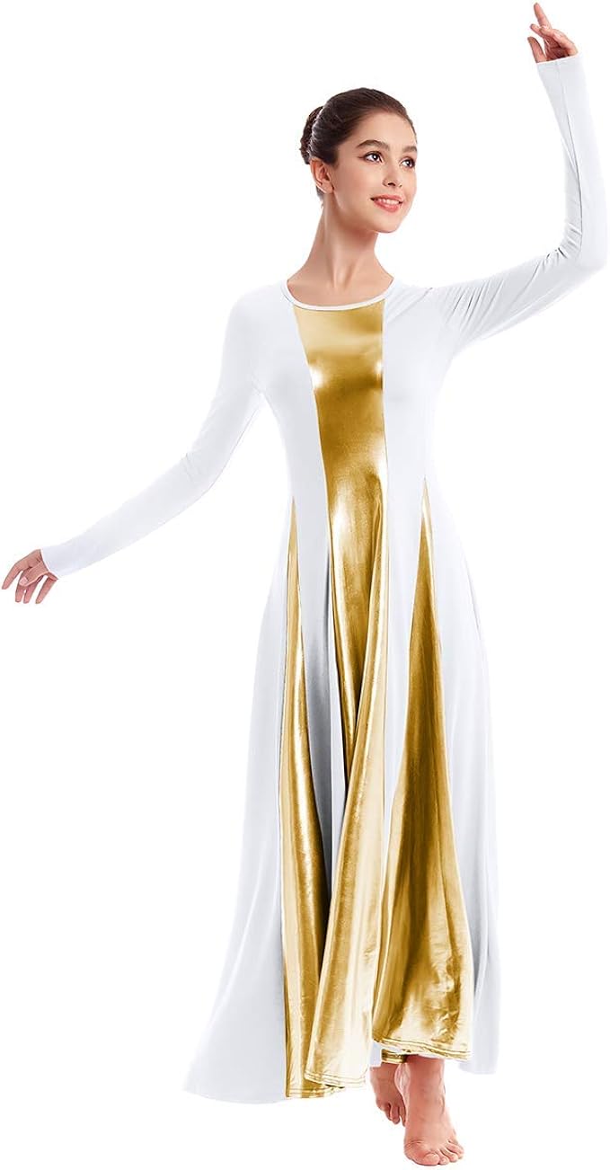 Praise Dance Dresses for Women Gold Metallic Liturgical Dancewear for ...