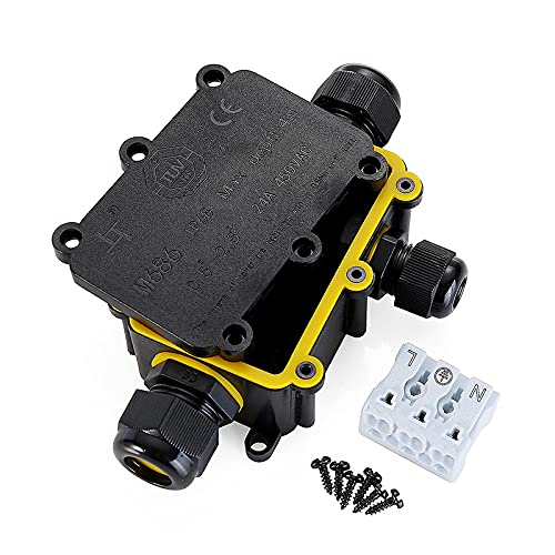 Waterproof 3 Way Junction Box | IP68 Electrical Outdoor Black Junction ...