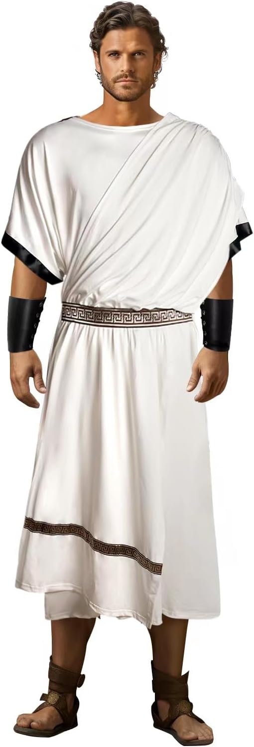 lckellong Ancient Greek Men's Long Robe White Short Sleeved Makeup Ball ...
