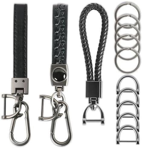 Amazon.com: FEYOUN Universal Black Leather Car Fob Keychain Metal ...