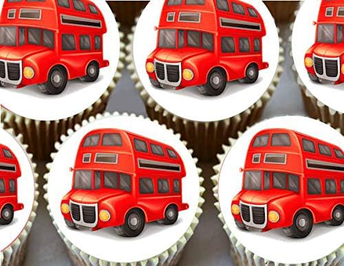 15 Red London Bus round edible cake toppers : Amazon.co.uk: Grocery