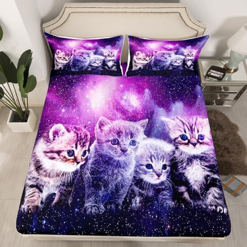 Amazon.com: Cat Bed Sheet Set Cute Pet Cats Pattern Bedding Set Outer ...