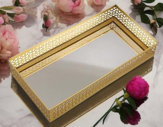 GRD Intl Perforated Rectangle Mirror Tray Decorative or Serving Tray ...