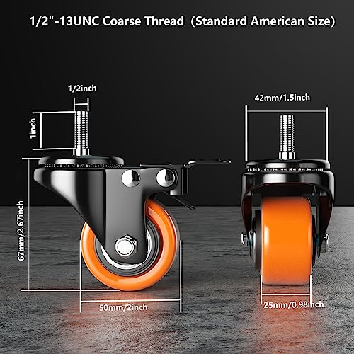 Snapklik.com : 2 Inch Caster Wheels, Threaded Stem Casters Set Of 4 ...