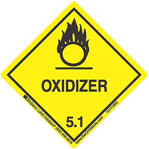 Reliance Safety Signs Dot Class 5 Oxidizer 4" X 4" Poly Labels: Amazon ...