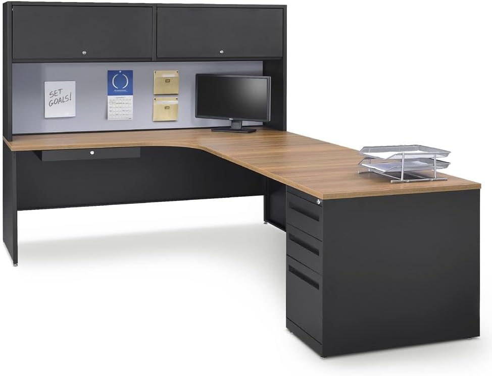 Amazon.com: NBF Carbon L Shaped Executive Office Desk with Hutch ...