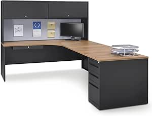 Amazon.com: NBF Carbon L Shaped Executive Office Desk with Hutch ...