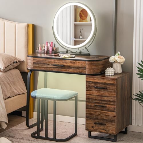 Amazon.com: Chrangmay Brown Stylish Corner Makeup Vanity Table，with ...