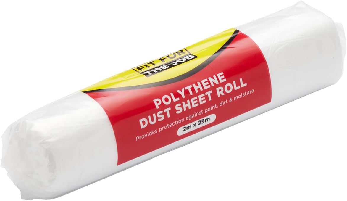 Fit For The Job 50 sqm (2m x 25m) Polythene Dust Sheet Roll, Dustproof ...