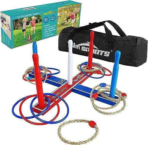 Woodside Garden Quoits Ring Toss Game, Outdoor Family Lawn Fun, 5 Rope ...