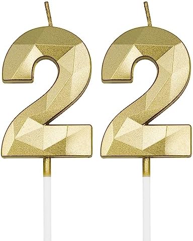 Amazon.com: 22nd Birthday Candles for Cake, Gold Number 22 3D Diamond ...