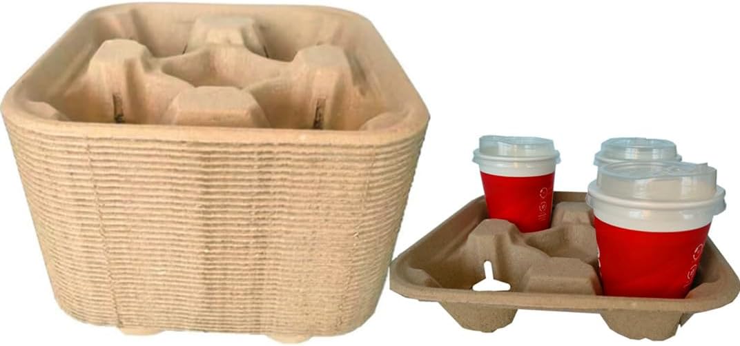Amazon.com: Disposable 4 Cup Drink Carrier Trays, Biodegradable Pulp ...