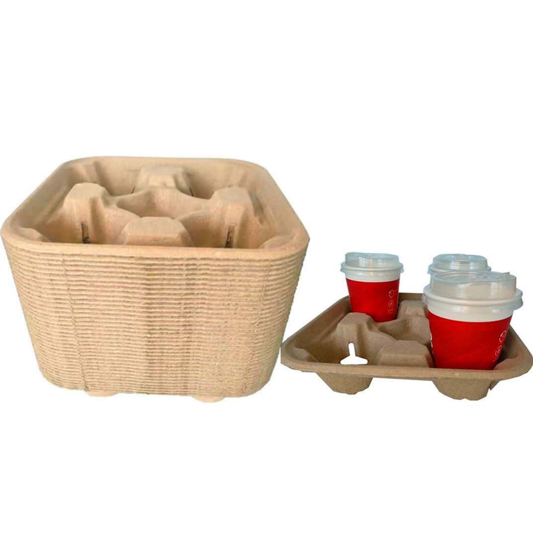 Amazon.com: Disposable 4 Cup Drink Carrier Trays, Biodegradable Pulp ...