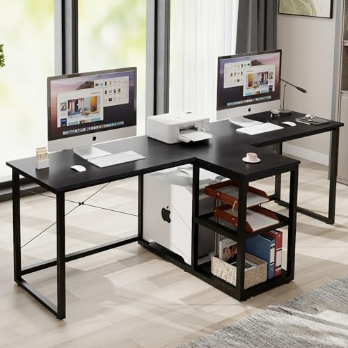 Amazon.com: Natwind Two Person Desk with Storage Shelves, 92.5" Double ...