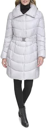 Amazon.com: Kenneth Cole Women's Longline Puffer Jacket, Silver, Small ...