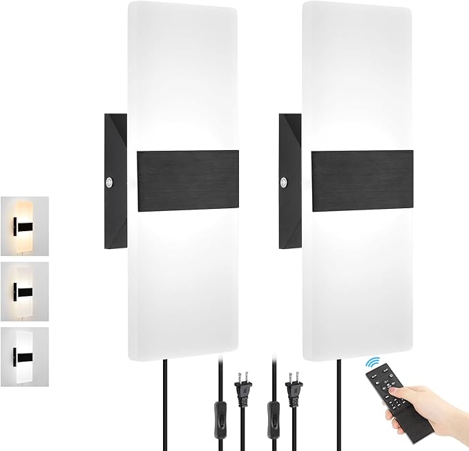 Plug in Wall Sconces with Adjustable 3000K-6500K Colors & 10%-100% ...