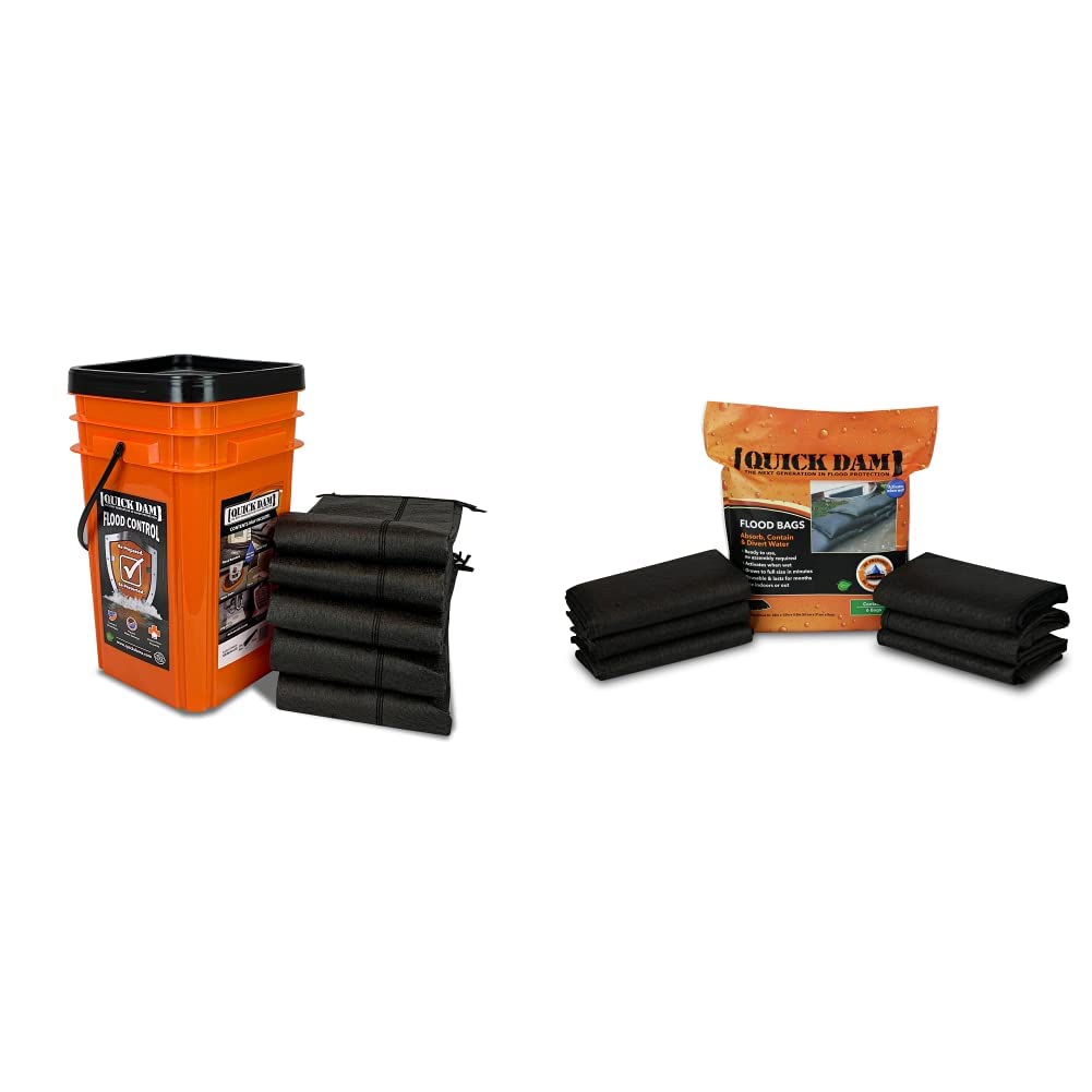 Quick Dam Grab & Go Flood Kit Includes 5-10ft Flood Barriers in Bucket ...