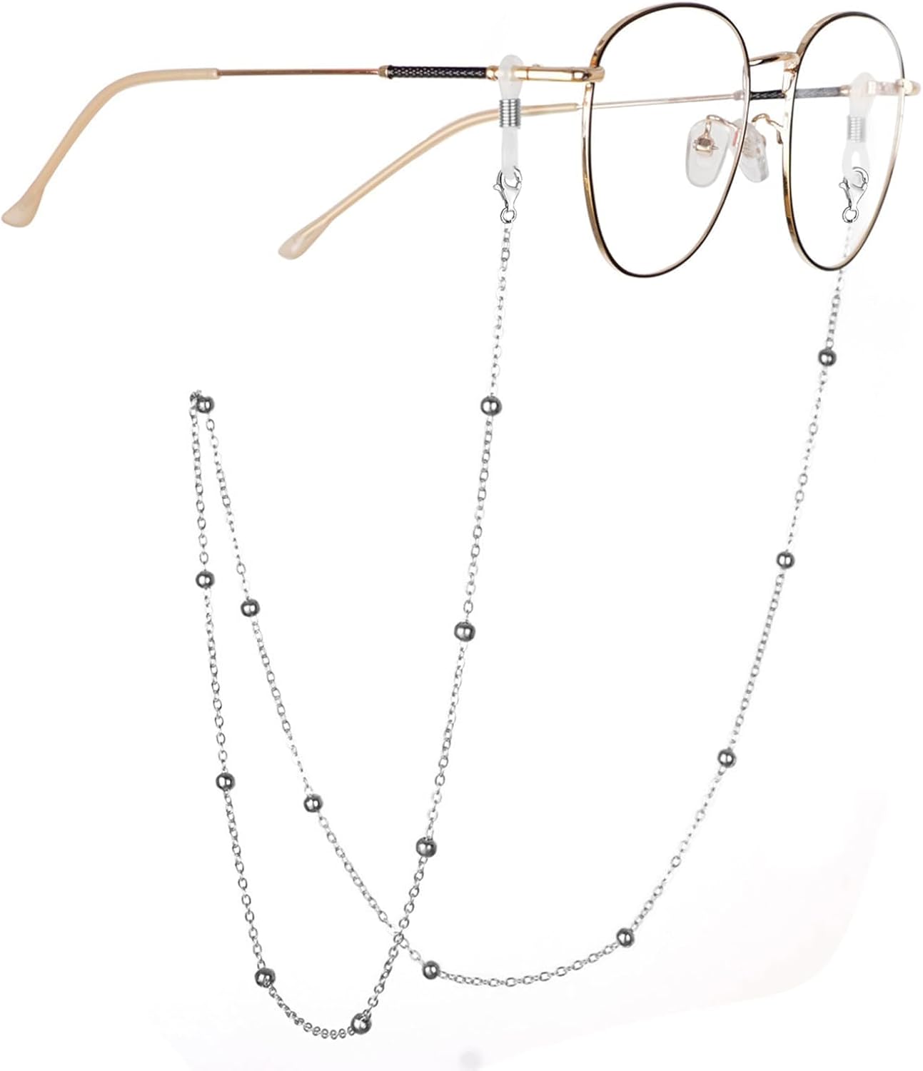 Jawfait Silver Eyeglass Chain, Shining Elegant Hypoallergenic Lanyard ...