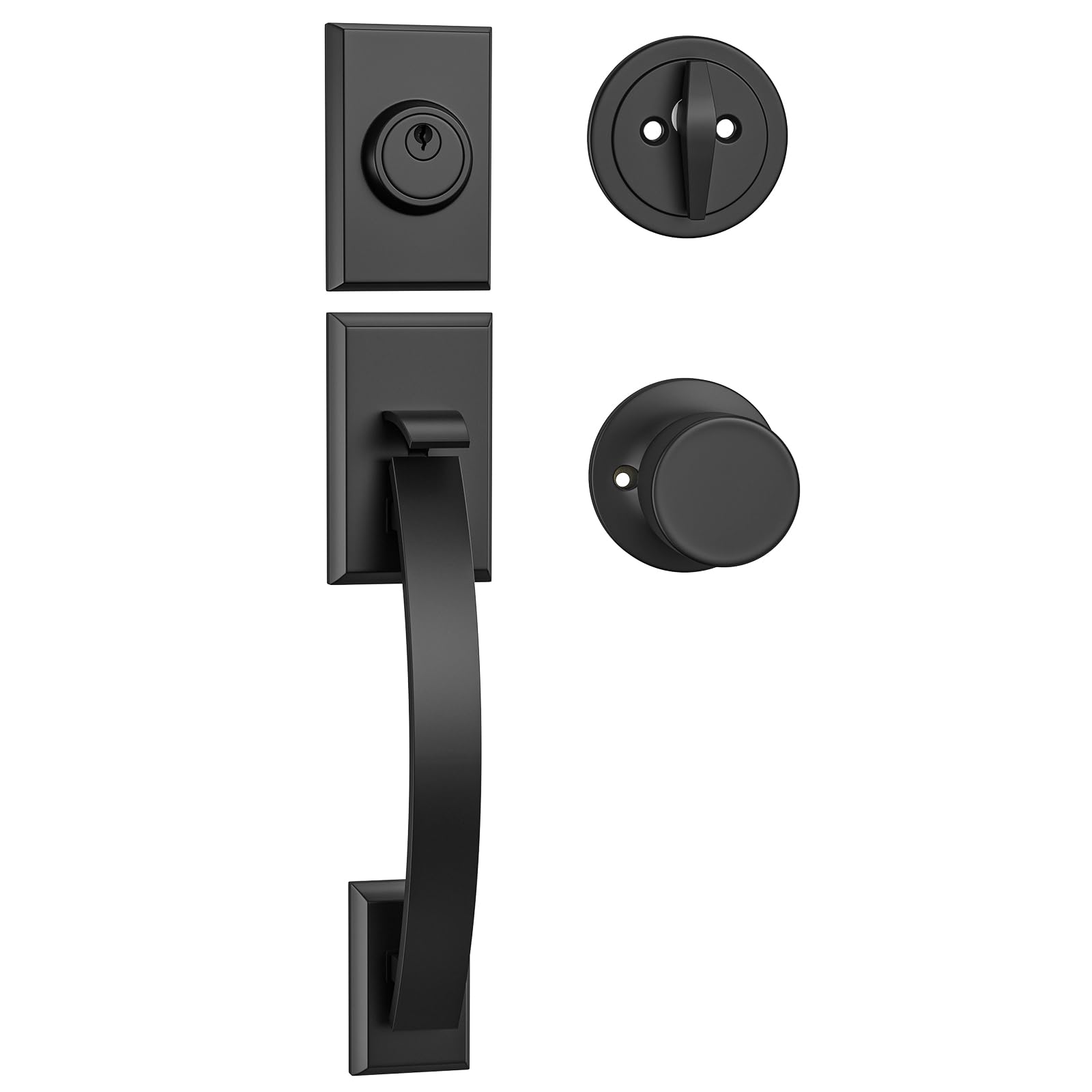 HOSOM Matte Black Front Door Handle and Deadbolt Set, Exterior Front ...