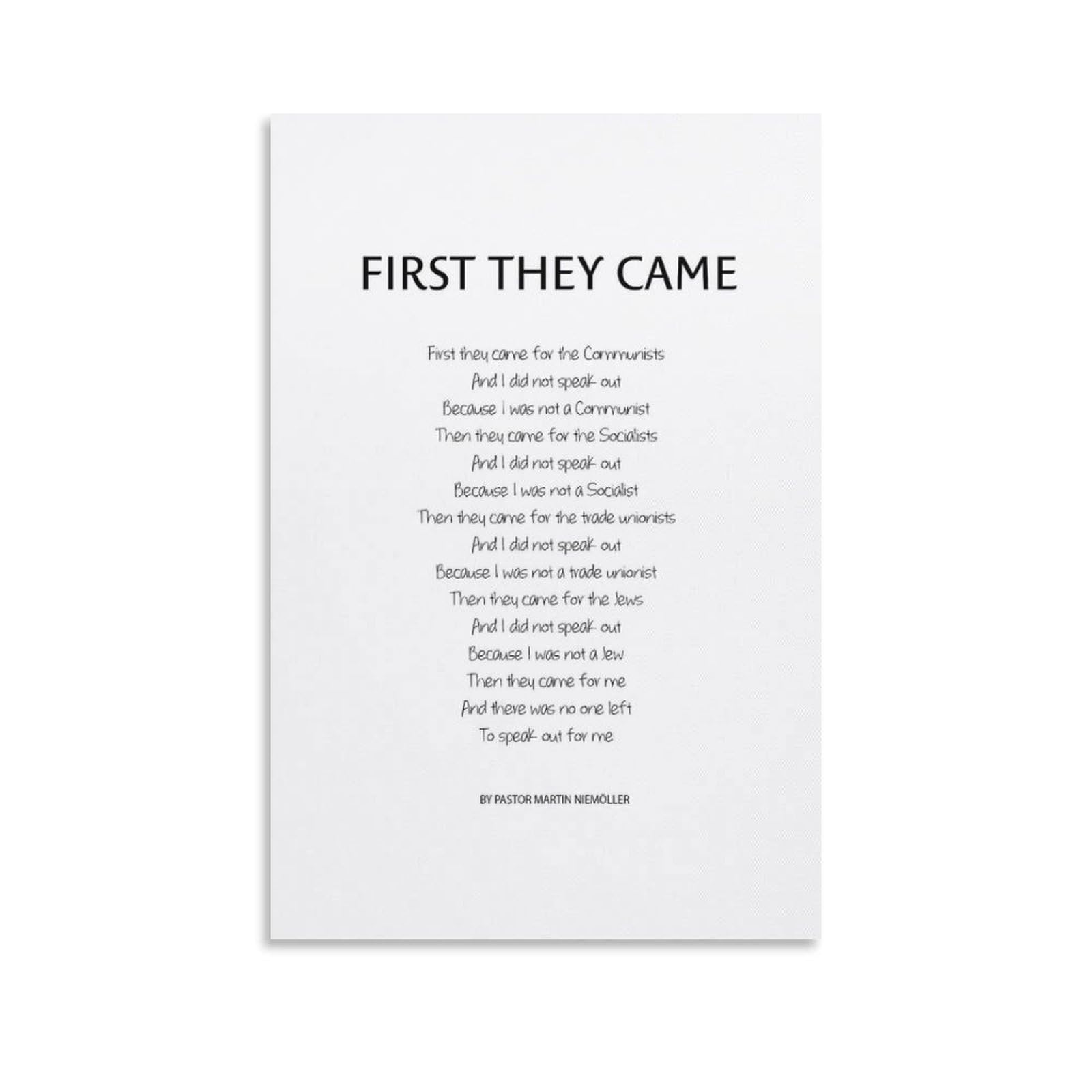 Amazon.com: First They Came Poem by Martin Niemoller First They Came ...