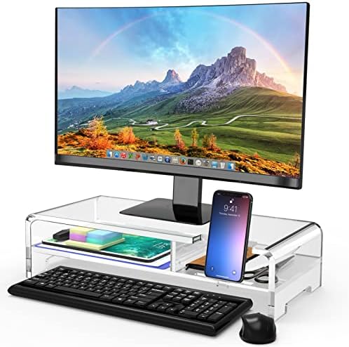 AboveTEK Premium Acrylic Monitor Stand, Large Size Monitor Riser/Clear ...