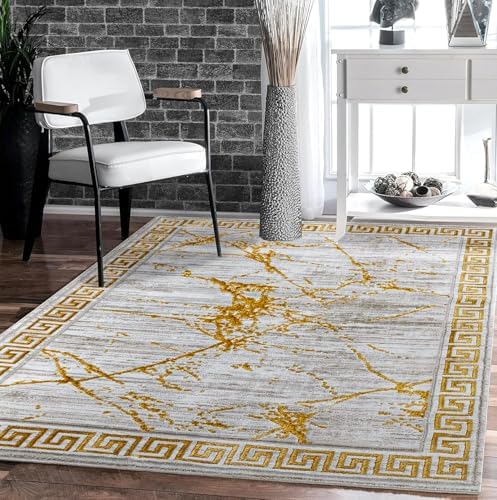 Amazon.com: GLORY RUGS Area Rugs Marble 8x10 Cream Gold Carpet Modern ...