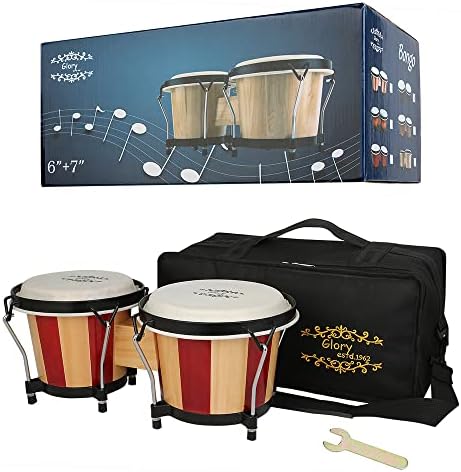 Amazon.com: Glory Bongo Drums 6” and 7” Wood Percussion Instrument ...