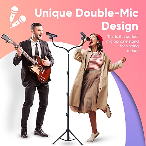 Snapklik.com : MGO Double Microphone Stand For Duet Singing, Adjustable ...