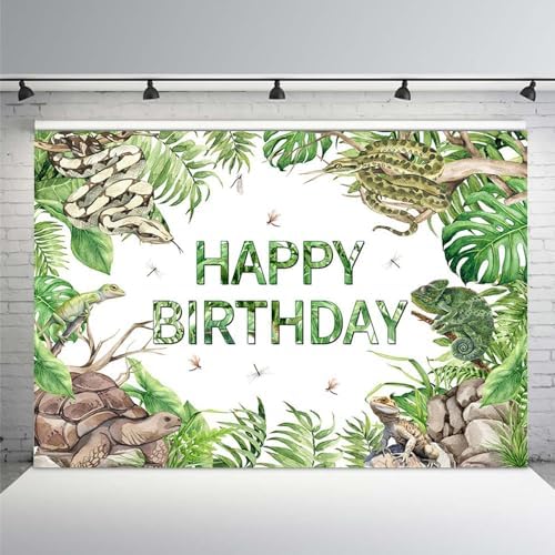 Amazon.com : 7x5ft Reptile Birthday Backdrop Lizard Snake Turtle ...
