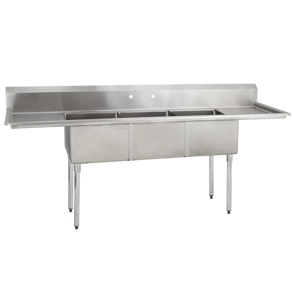 Fenix Sol 18G-3C18X24-218 Three Compartment Stainless Steel Sink, Bowl ...