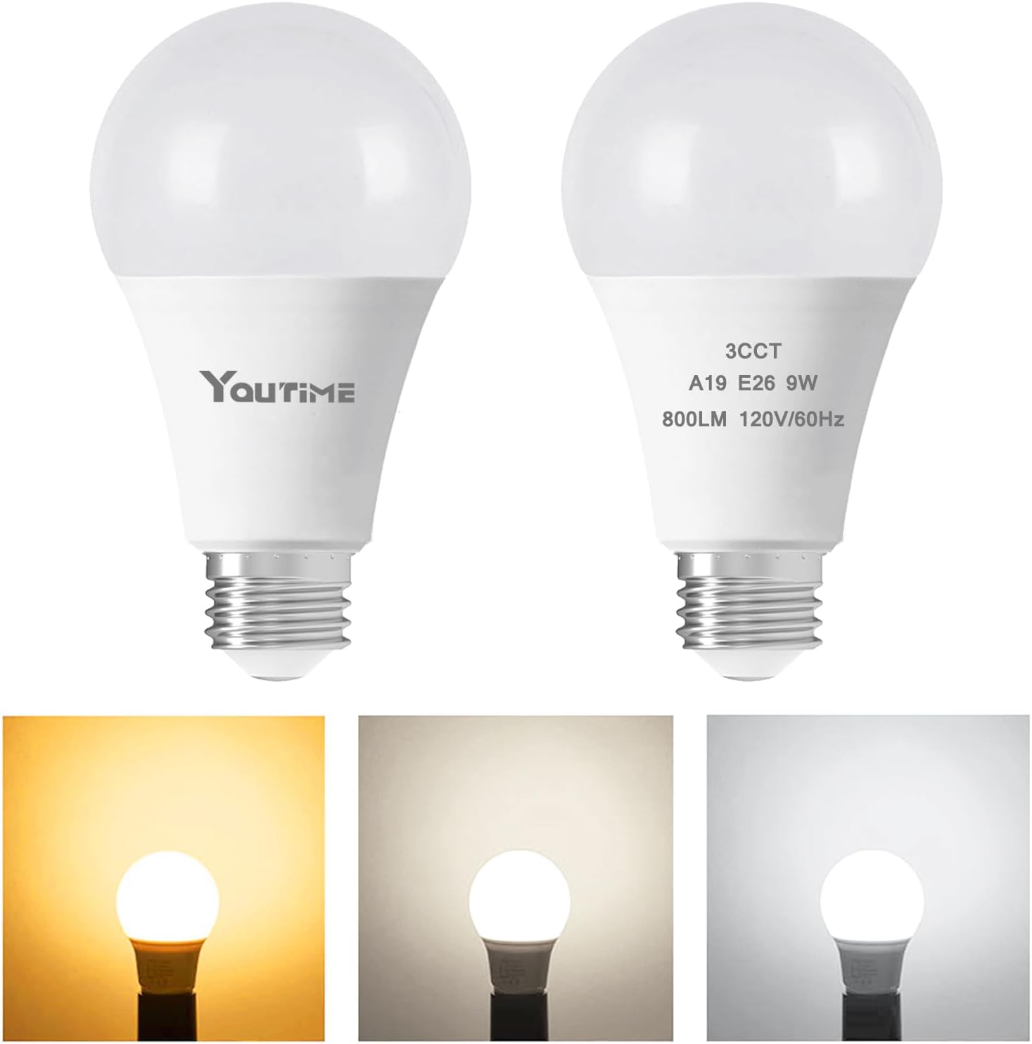 Youtime LED Light Bulb A19 3 Color Temperature 3000K-5000K-4000K,3CCT ...