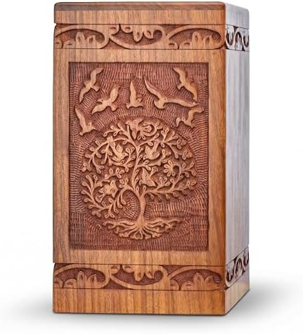 Amazon.com: INTAJ Handcarved Wooden Cremation Urn for Human Ashes ...