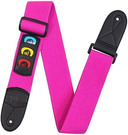 Neon Bright Cotton Adjustable Guitar Strap Pick Holder Free Picks Plec ...