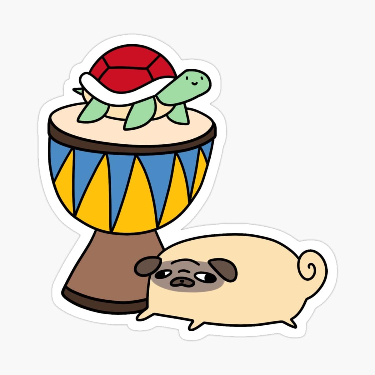 Amazon.com - Djembe Turtle and Pug Sticker Vinyl Waterproof Sticker ...