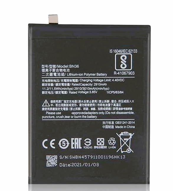 Original Battery Compatible for (BN36 Battery for Mi A2 Mi 6X) with 6 ...