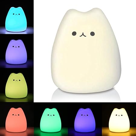 Litake LED Cat Night Light, Battery Powered Silicone Cute Cat Nursery ...