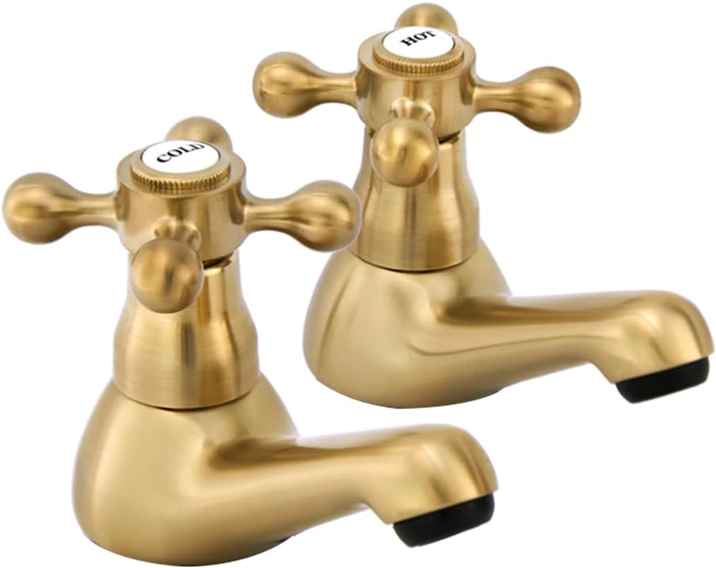 HEXMIXER Victorian Gold Basin Taps Pair, 1/4 Turn Brushed Golden Brass ...