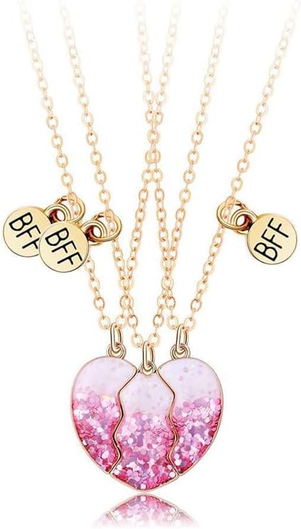 Amazon.com: Pink Sequin Pendant Best Friend Necklace Set For Women Teen ...