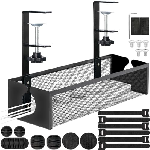 Mecmbj Under Desk Cable Management Tray, No Drill, Metal Mesh Wire ...