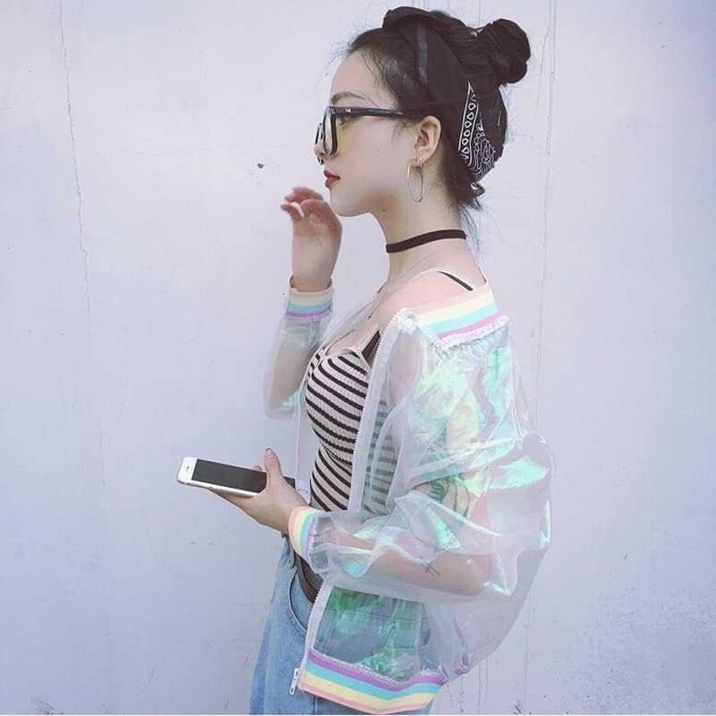 Amazon.com: Women Girls Holographic Rainbow Jacket Iridescent See ...