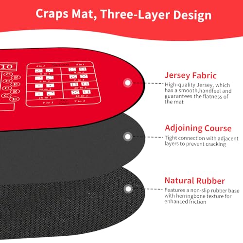 33" x 17" Mini Craps Table Mat,with Two Dices,Portable Casino Mini ...