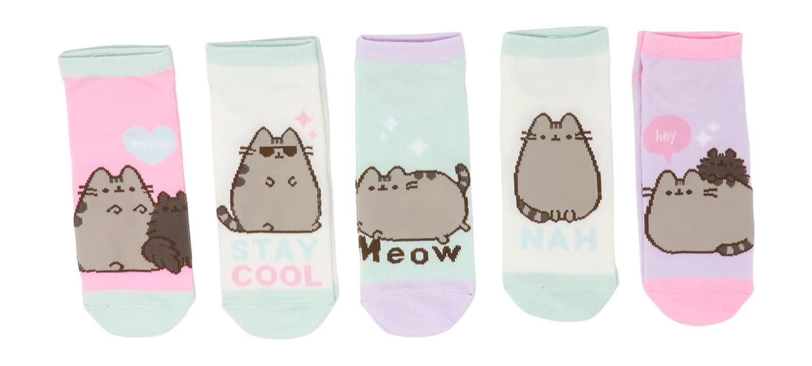 Snapklik.com : Culturefly, Womens Pusheen The Cat Ankle Pastel Colors 5 Pairs Socks, Pink, Medium