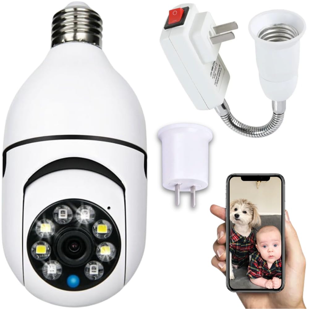 OKAERI Camara de Seguridad WiFi Bombilla Foco Interior Exterior ...