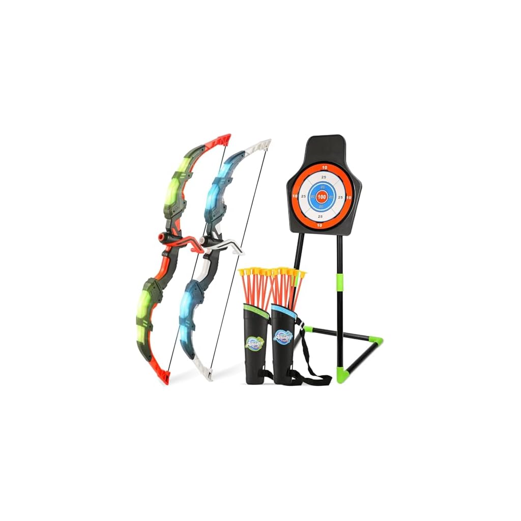 Bow and Arrow Set for Kids, 2-Pack LED Light Up Archery Set with 20 ...